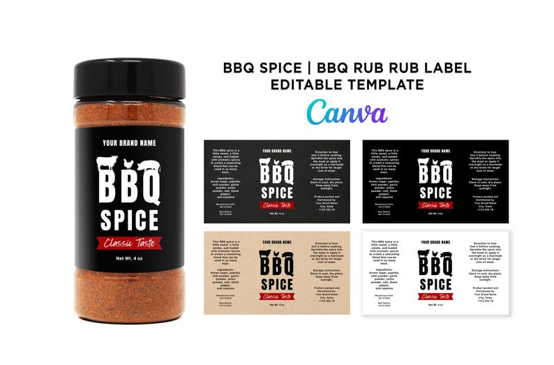Printable BBQ Spice Wrap Label Design, Barbeque Rub 8oz, 6oz, 4oz BBQ ...