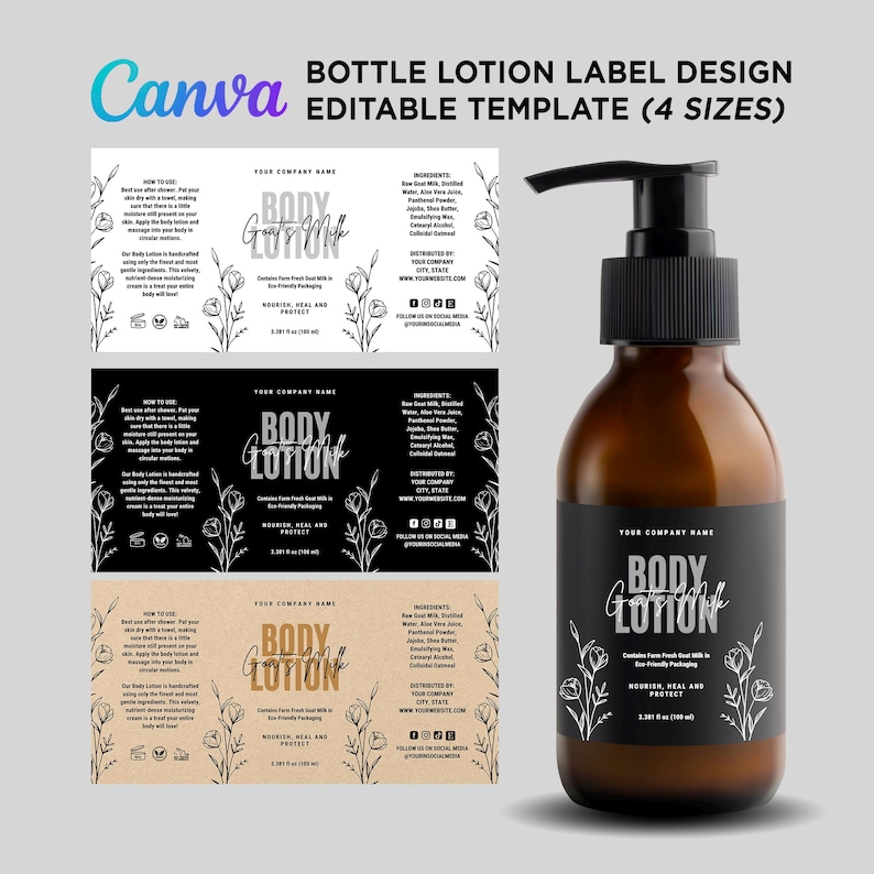Editable Body Lotion Label Template Canva - DIY Goat's Milk Skincare ...