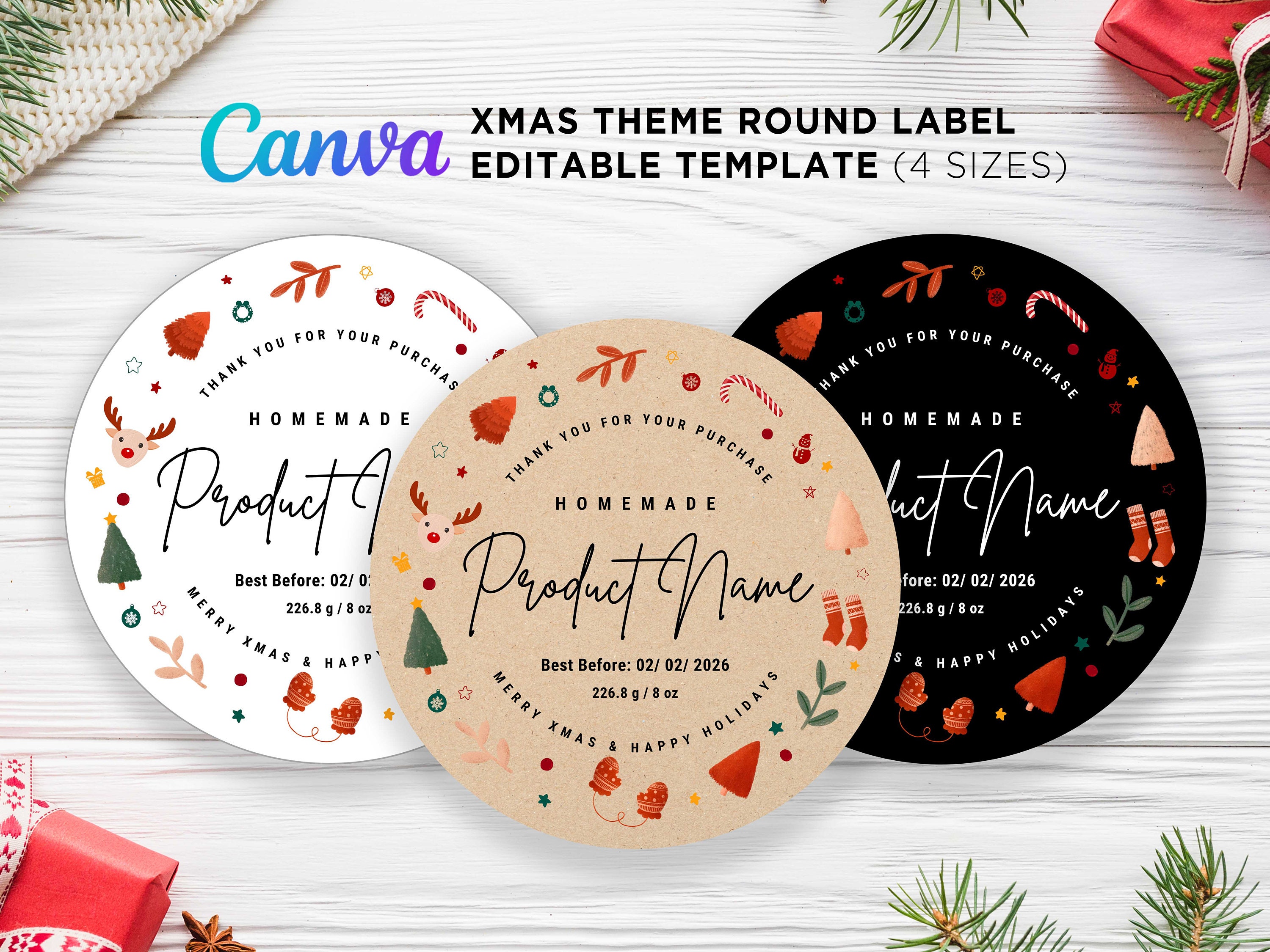 Christmas Theme Round Labels Printable Christmas Round Tags - Etsy