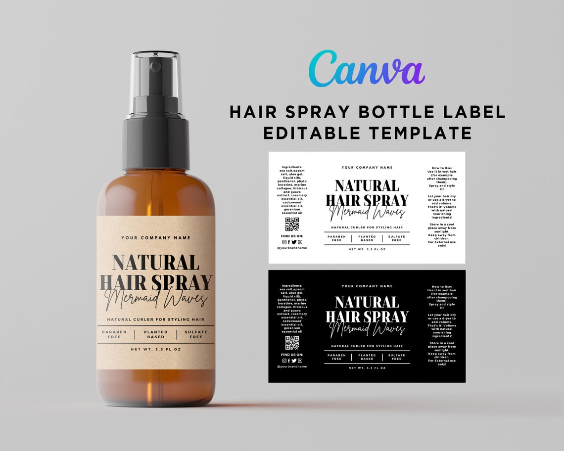 Hair Spray Design Labels Hair Bottle Spray Label Hair Care - Etsy
