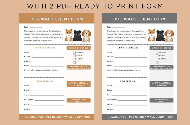 Printable Dog Walk Client Form Dog Walk Service Dog - Etsy