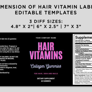 Labels for Hair Vitamins, Collagen Gummies Label, Hair Supplement ...