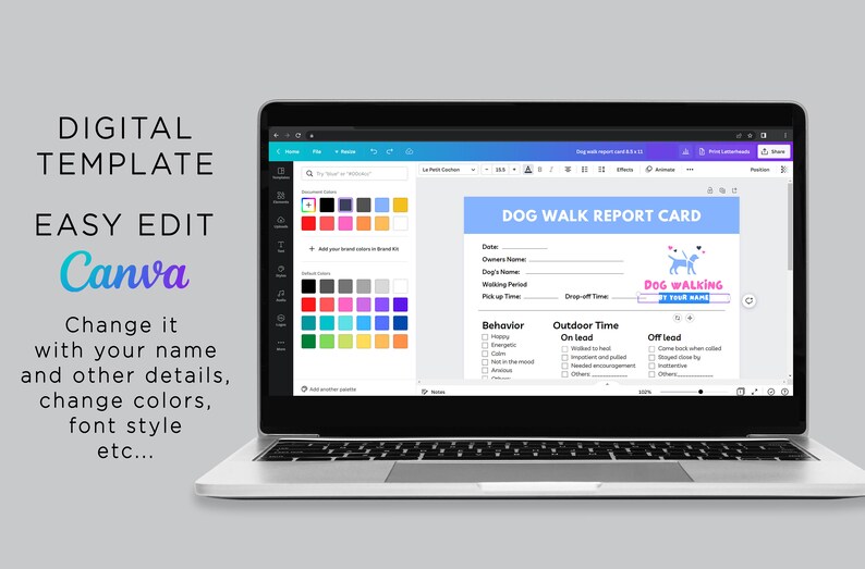 Printable Dog Walking Report Card, Dog Walk Service Report Card, Dog ...