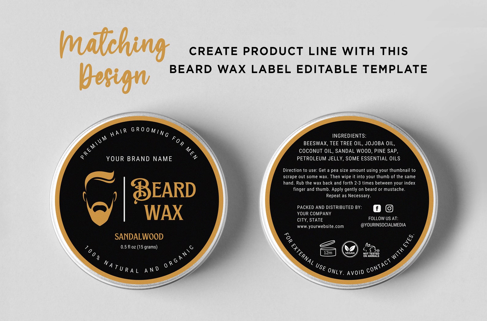 Printable Beard Oil Label Design, Men Care Label, Beard Oil Dropper ...