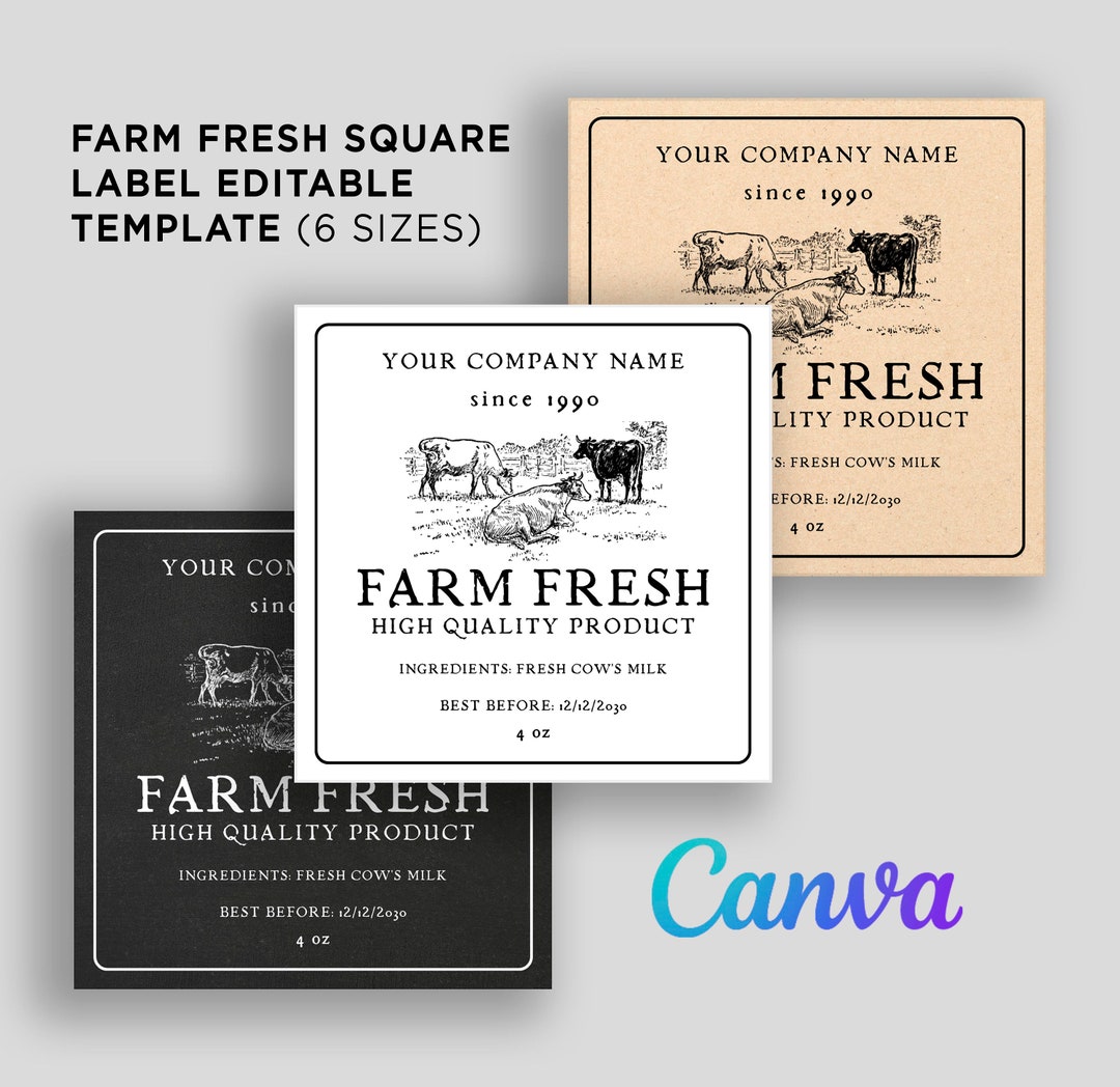 Farm Fresh Square Labels, Farm Template, Farm Labels, Fresh Milk Labels ...