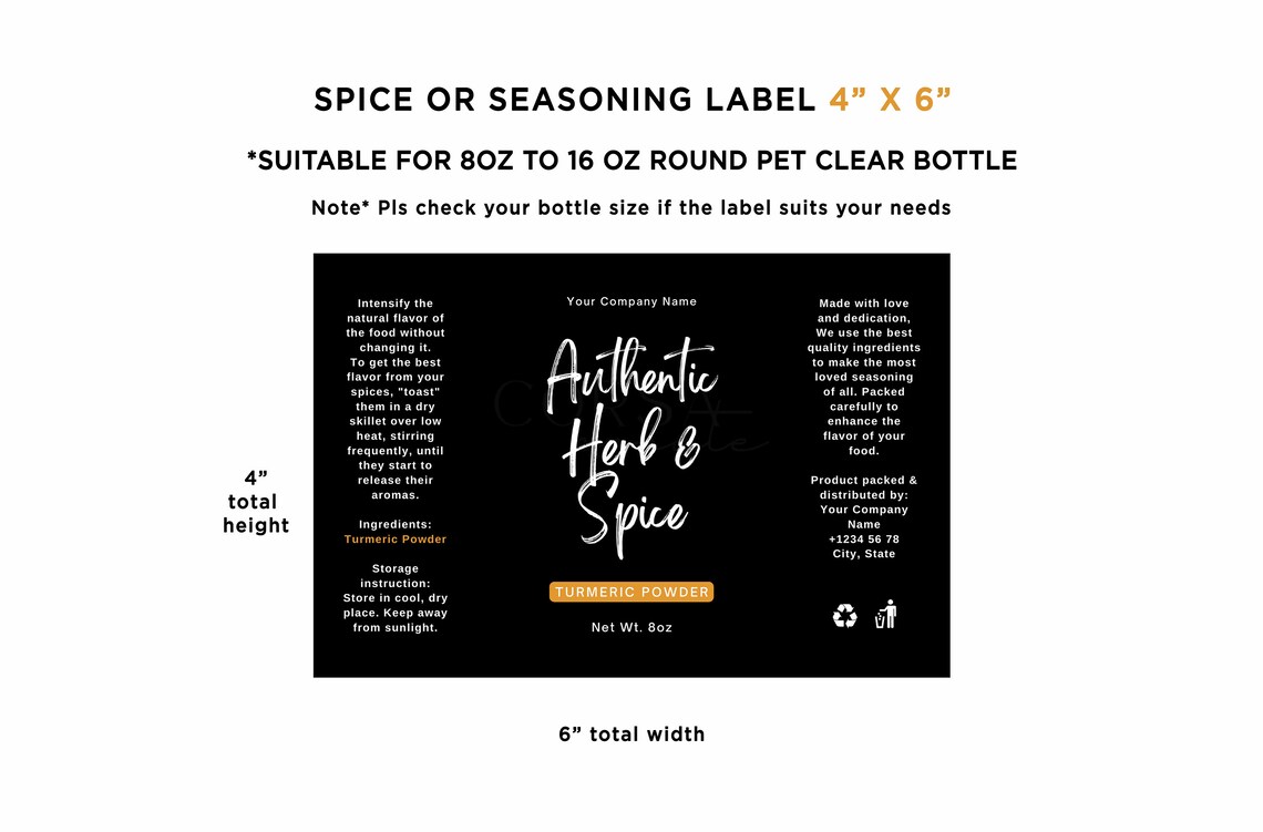 Printable Authentic Herb and Spice Label, Turmeric Powder Labels, Herb ...