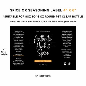 Printable Authentic Herb and Spice Label, Turmeric Powder Labels, Herb ...