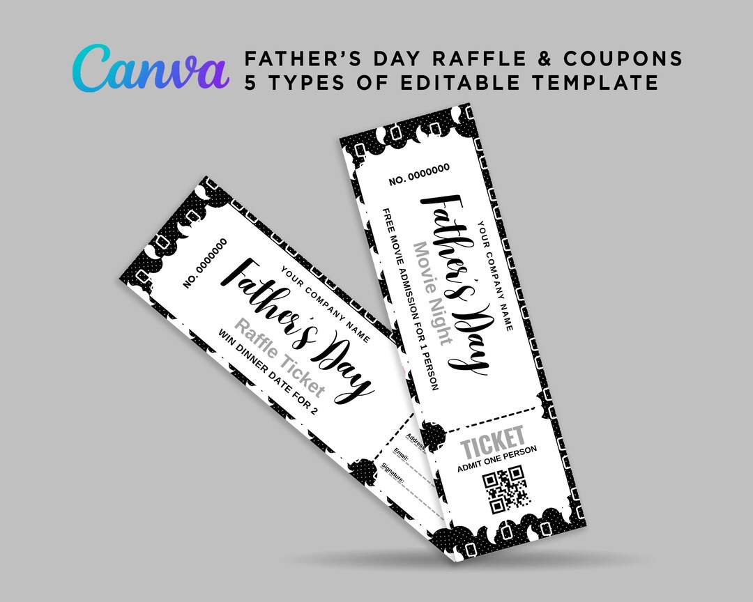 5 Father's Day Raffle Ticket, Fathers Day Cinema Ticket, Father's Day ...