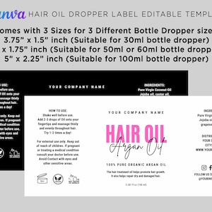 Printable Hair Oil Labels, Hair Dropper, Hair Growth Oil Labels, Hair ...