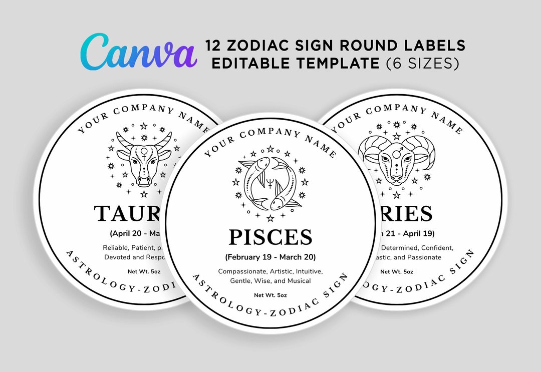 Printable Zodiac Sign Labels, Zodiac Candle Labels, Horoscope Zodiac ...