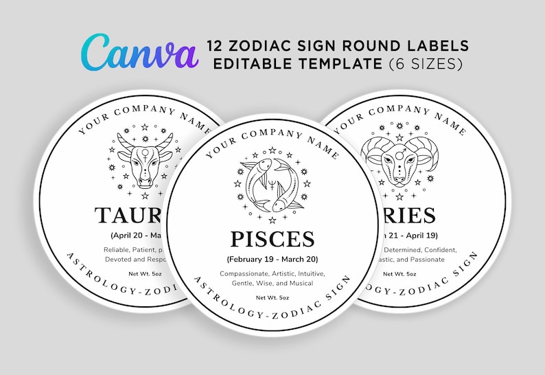 Printable Zodiac Sign Labels, Zodiac Candle Labels, Horoscope Zodiac ...