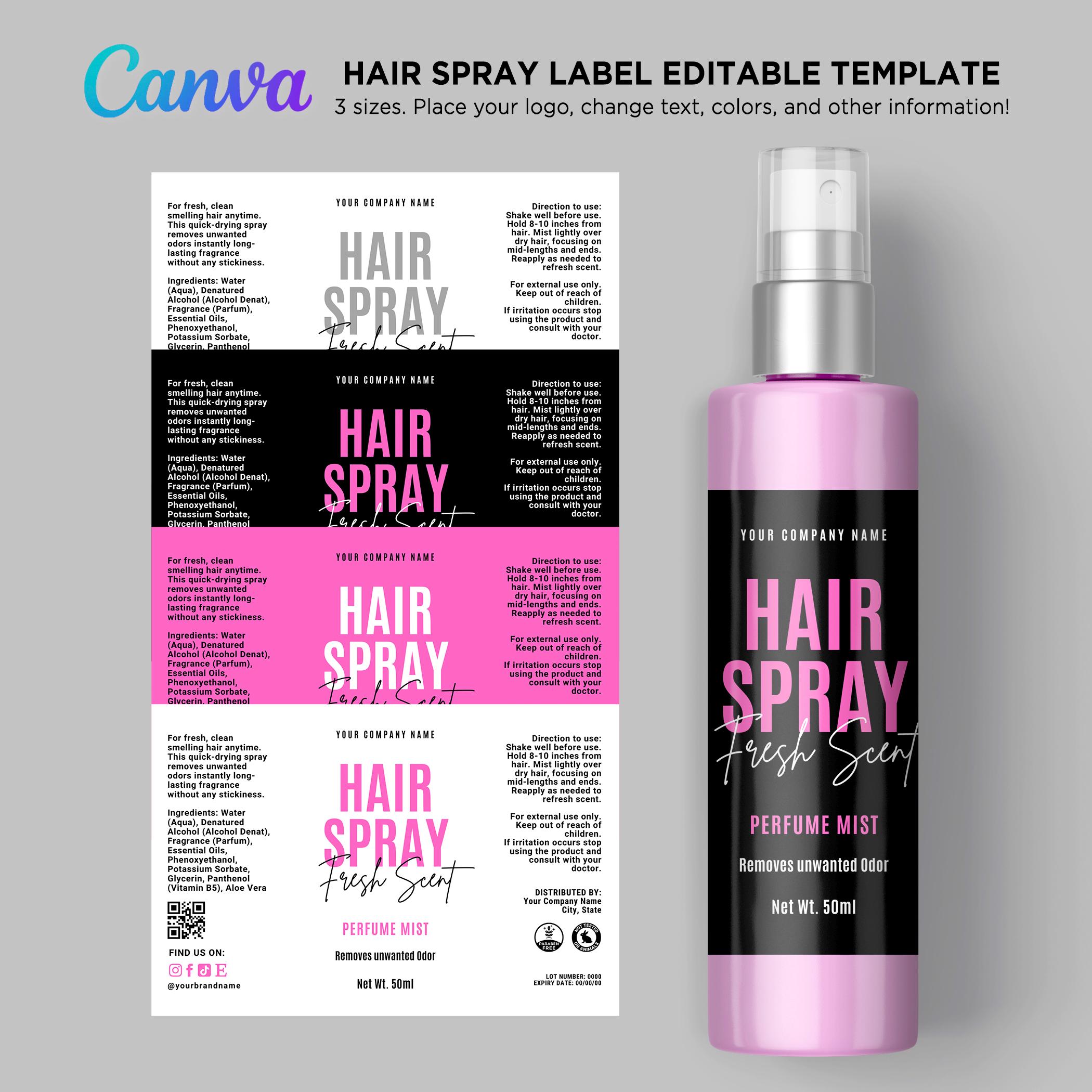 Hair Spray Label Template Canva, Hair Perfume Mist Label Design ...