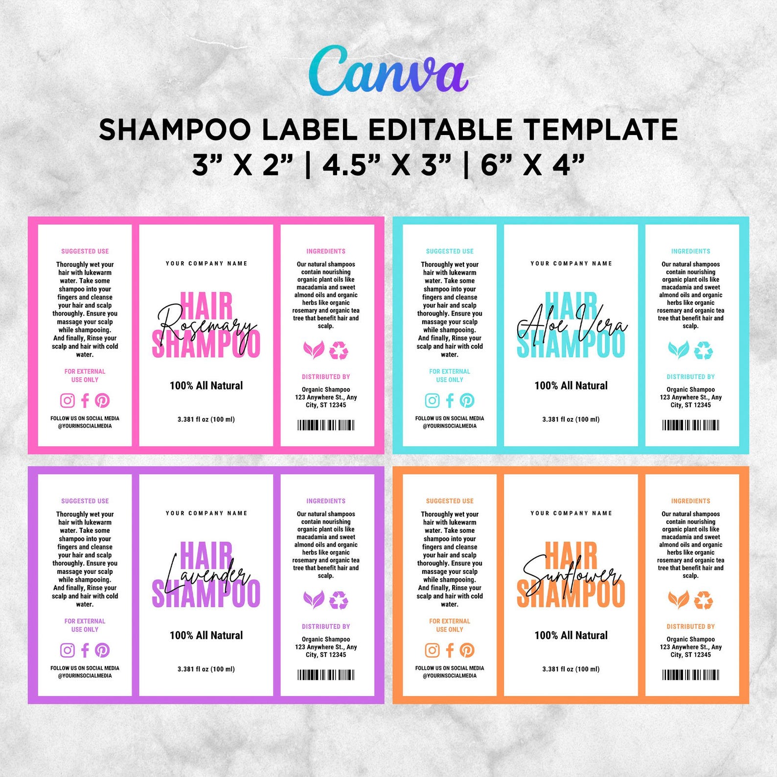 Bottle Shampoo Label Template Canva, DIY Shampoo and Conditioner Label ...