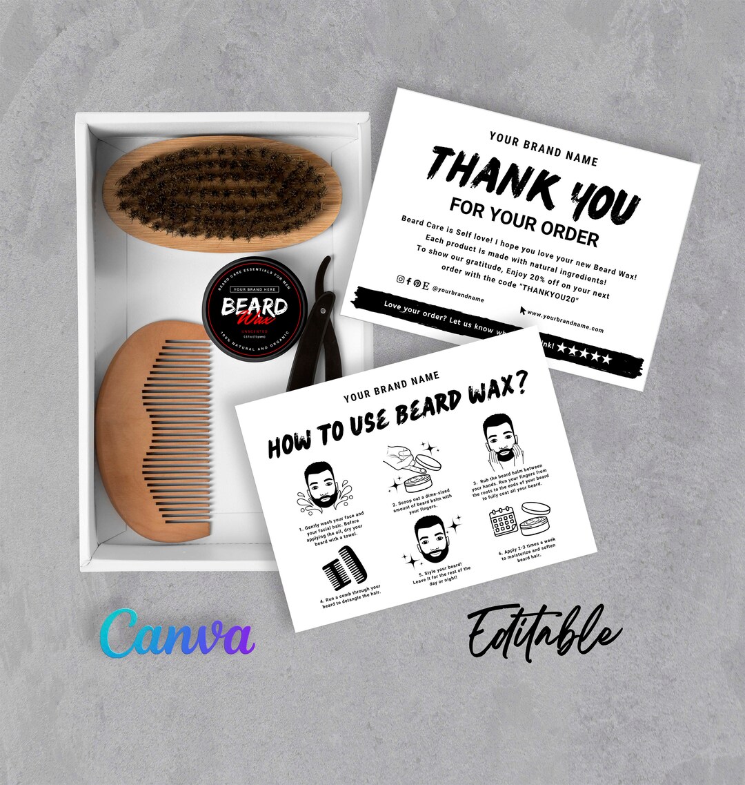Beard Wax Care Card, Beard Grooming Gift Set Card, How to Use Beard Wax ...