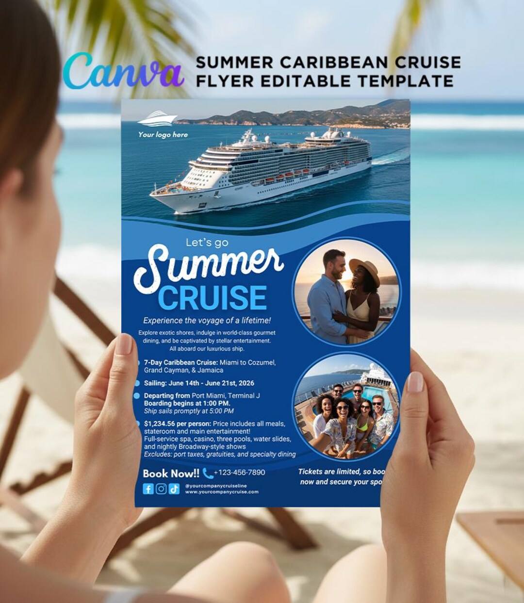 Summer Cruise Party Flyer Template, Caribbean Vacation Trip Event ...