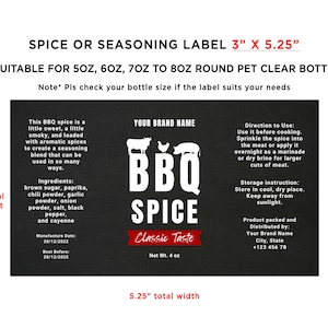 Printable BBQ Spice Wrap Label Design, Barbeque Rub 8oz, 6oz, 4oz BBQ ...