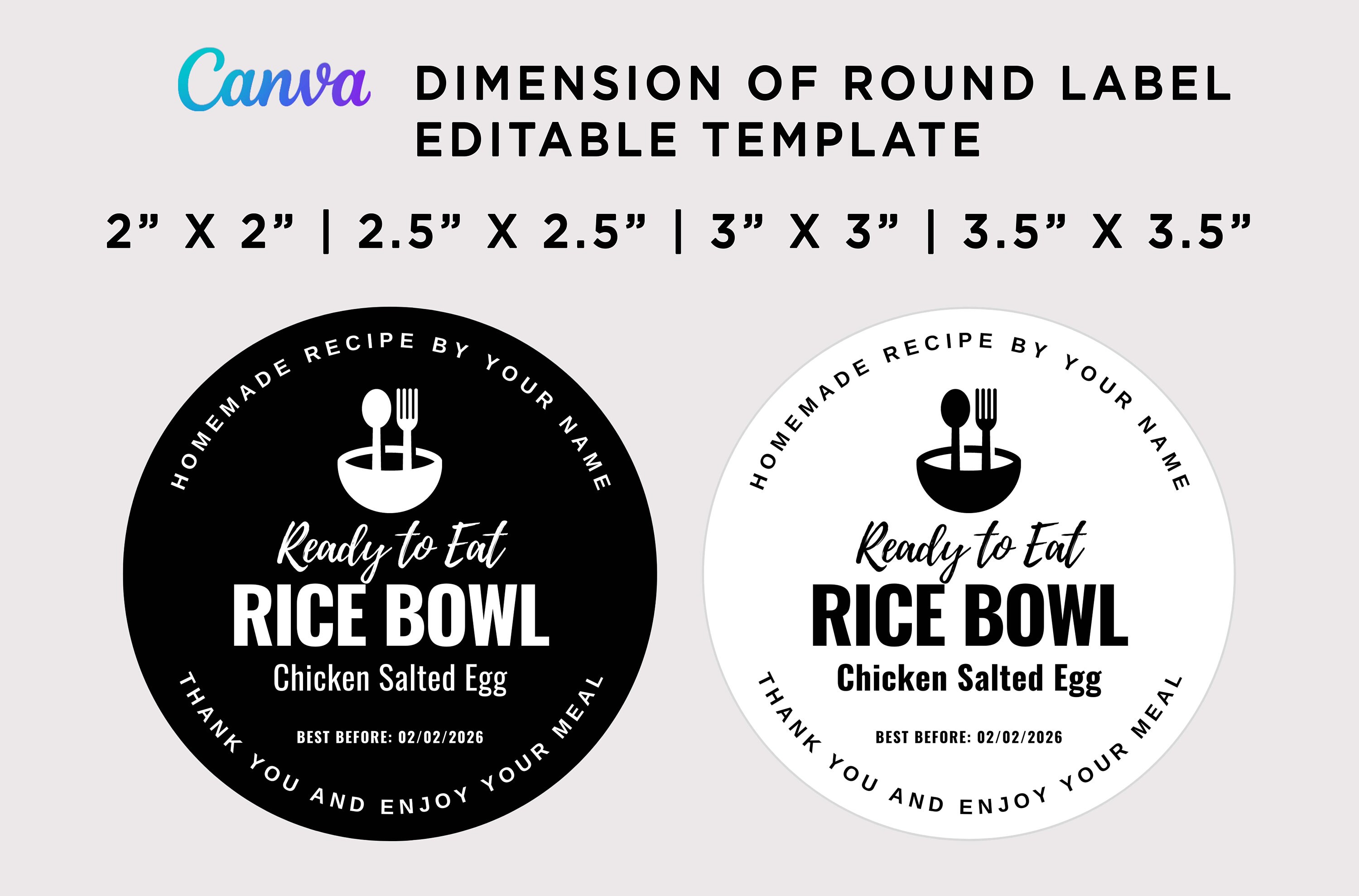 Printable Rice Bowl Label, Food Packaging Label, Take-out Label, Take ...