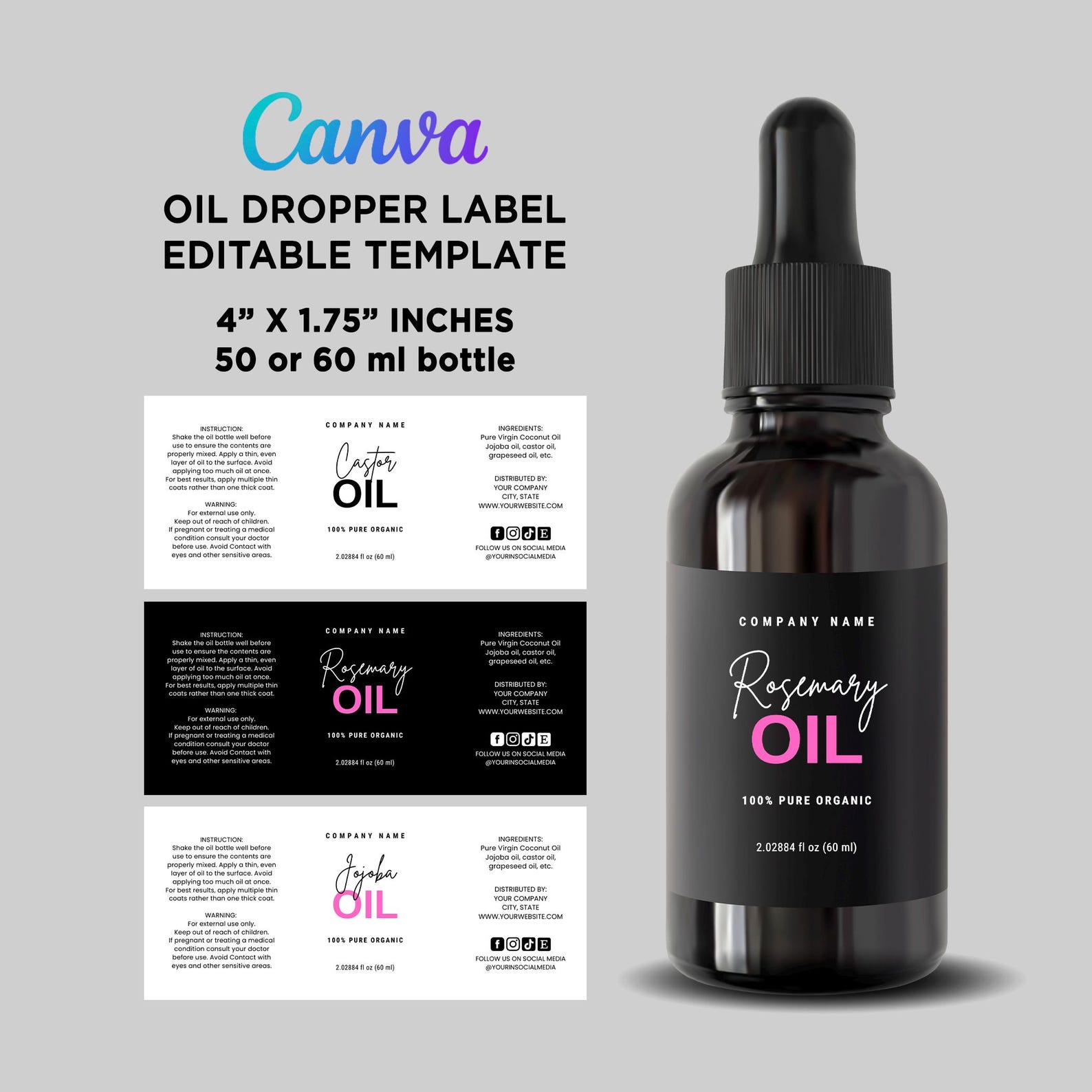 Editable Oil Dropper Label Template, Canva Tincture Label, DIY ...