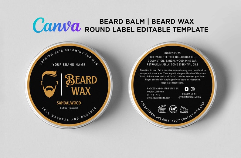 Printable Beard Wax Label Beard Balm Round Label Men Care - Etsy
