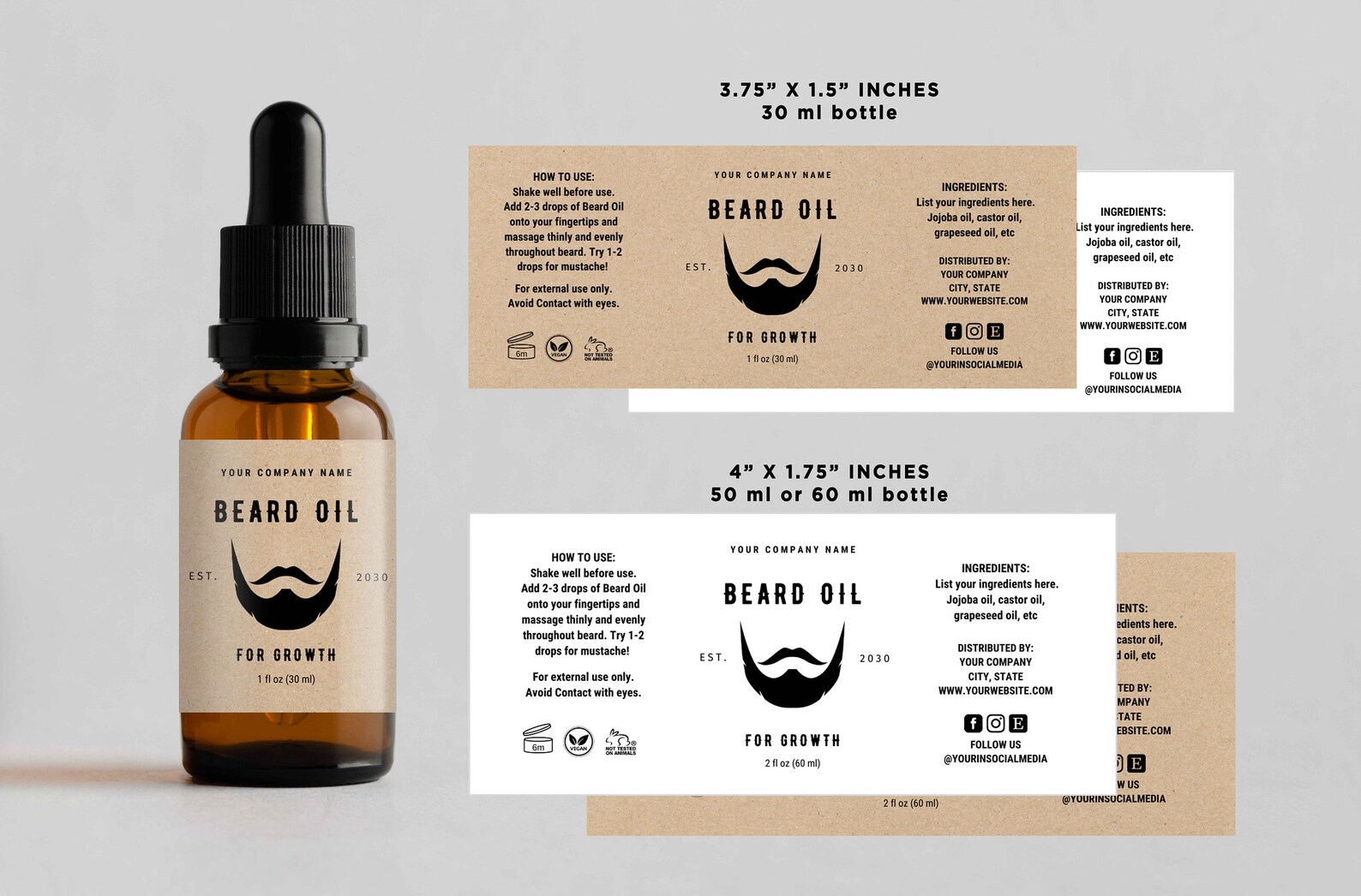 Editable Beard Oil Labels, Beard Oil Bottle Dropper Label, Beard Oil ...