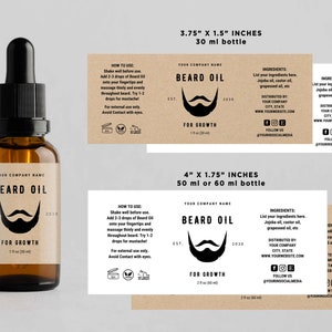 Editable Beard Oil Labels, Beard Oil Bottle Dropper Label, Beard Oil ...