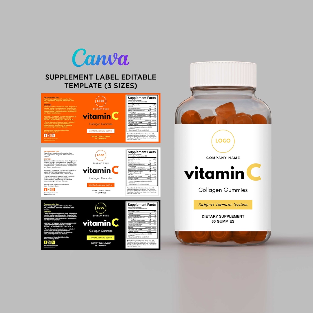 Vitamins C Labels, Gummies Label, Collagen Labels, Medicine Bottle ...