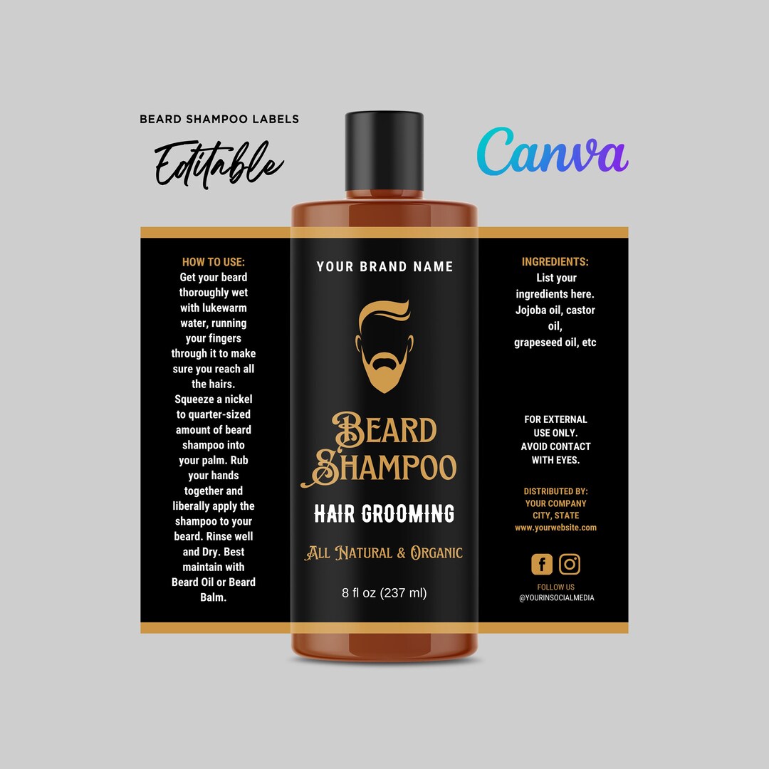 Beard Shampoo Label, Beard Wash Label Design, Beard Shampoo Bottle ...