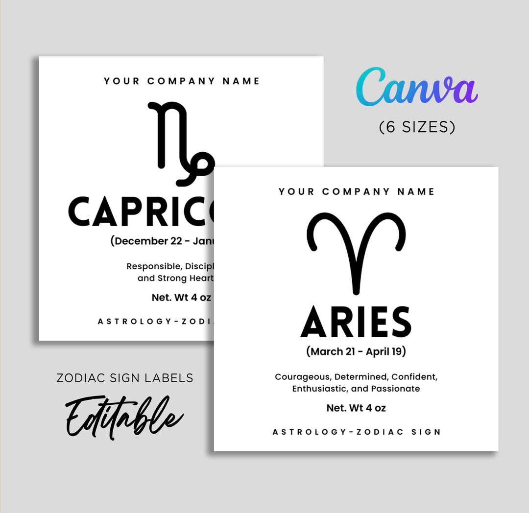 Zodiac Sign Square Labels, Horoscope Candle Label, Astrology Candles ...