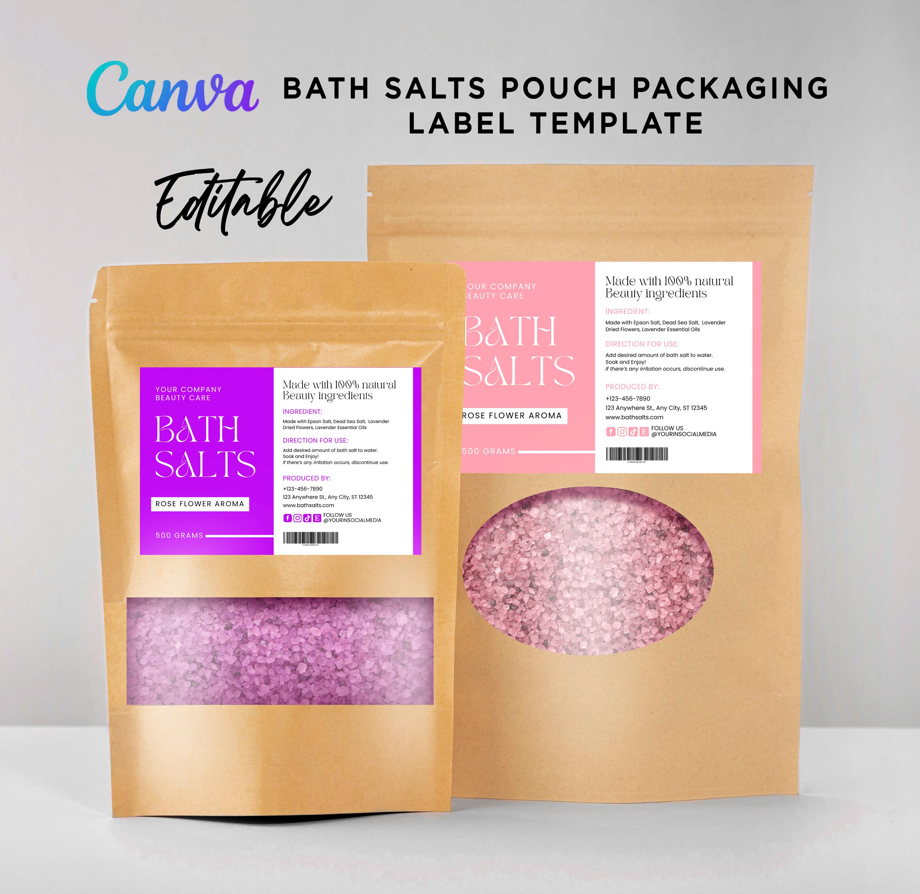 Bath Salts Label Template: Editable Pouch Packaging (canva) - Etsy