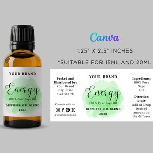 Printable Diffuser Oil Label, 10ml Dropper Oil Label, Diffuser Oil ...