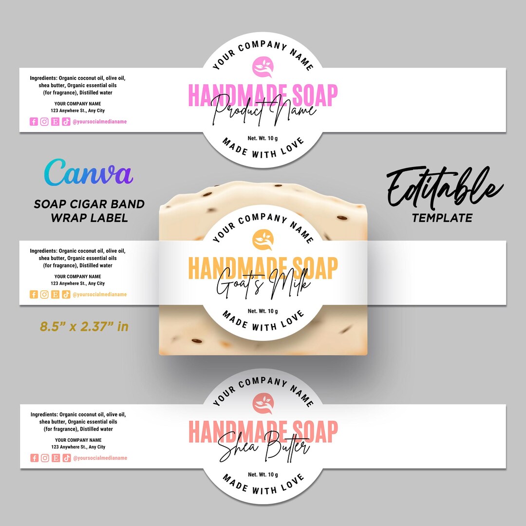 Editable Soap Label Template Canva, Soap Cigar Band Wrap Label,, Goat's ...