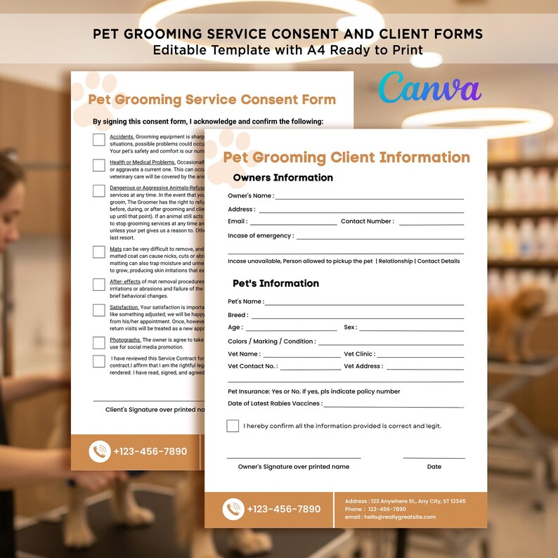Printable Pet Grooming Business Forms, Pet Grooming Salon Forms, Pet ...