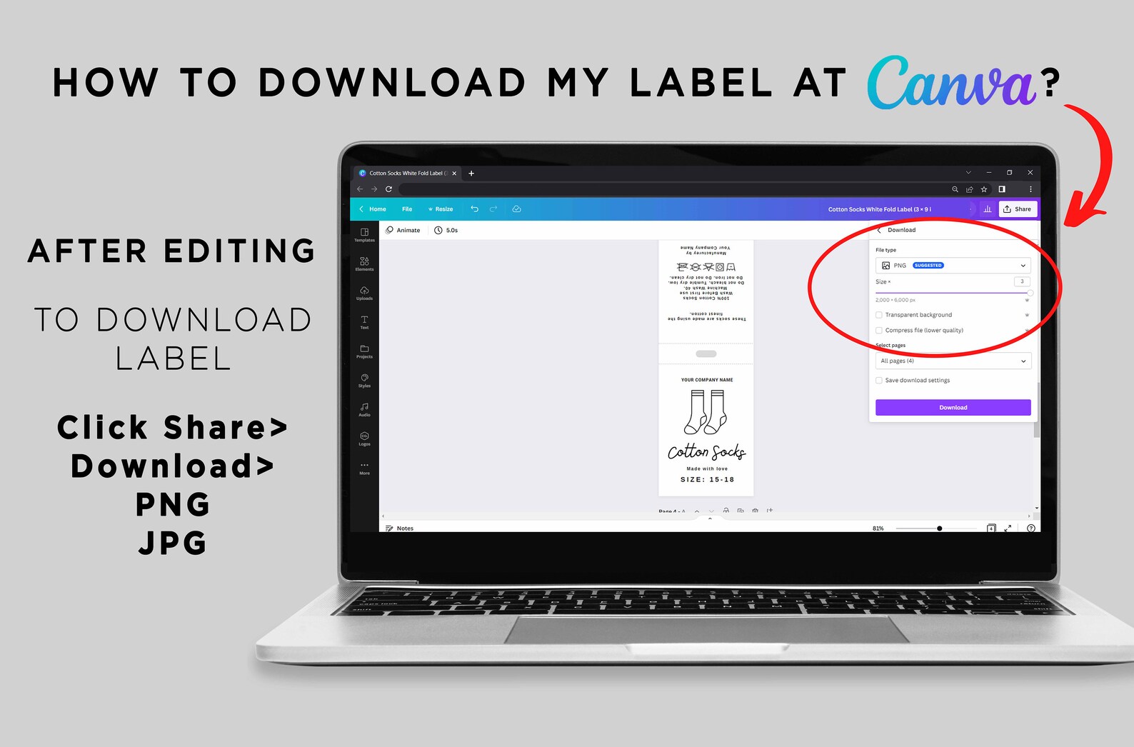 Printable Sock Wrap Labels, Cotton Socks Label Designs, Handmade Socks ...