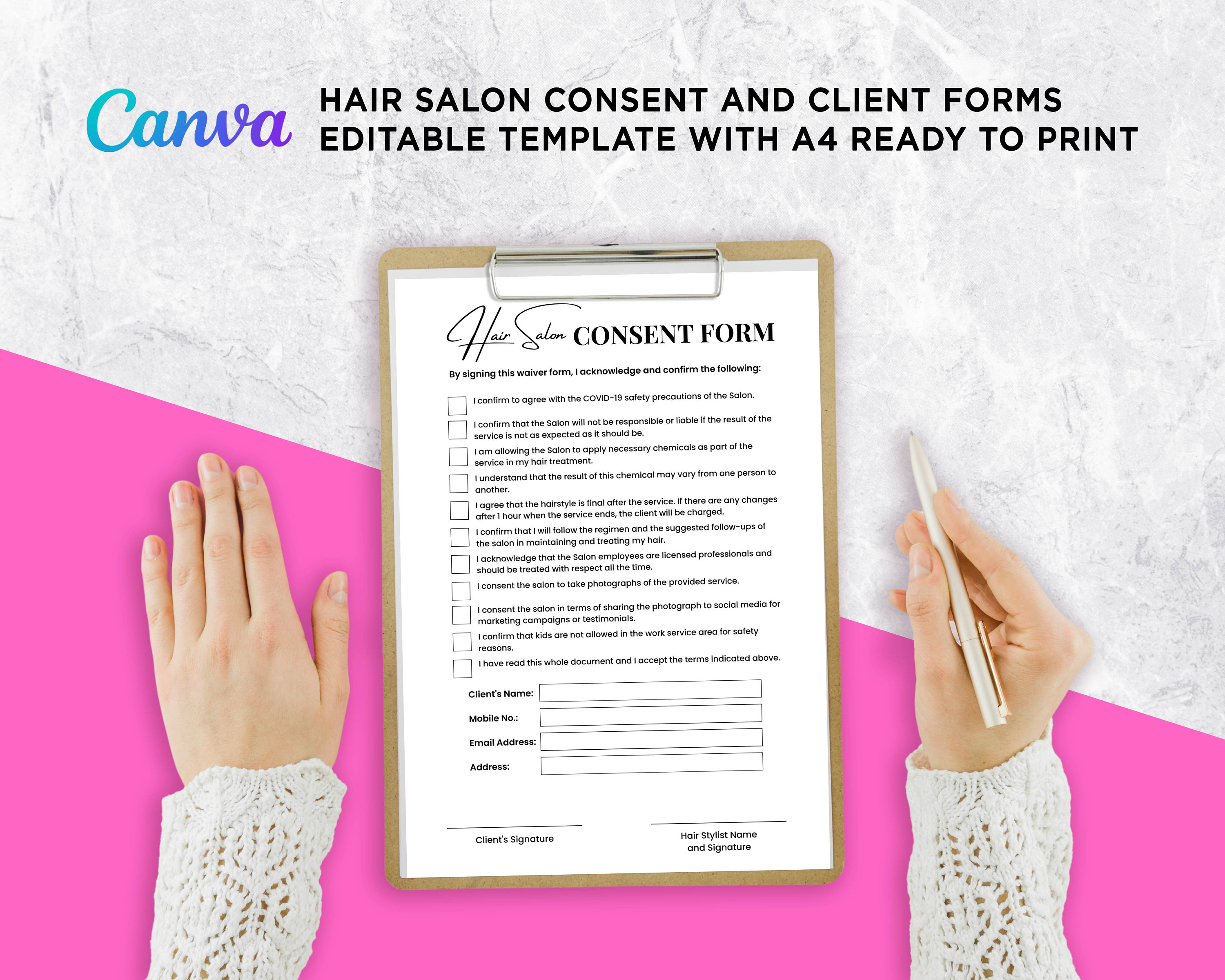 Printable Hair Salon Consent Form, Hair Salon Service Form, Hair Salon ...