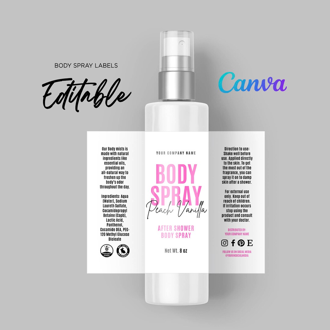 Body Spray Template, Body Spray Labels, Body Perfume Labels, After ...