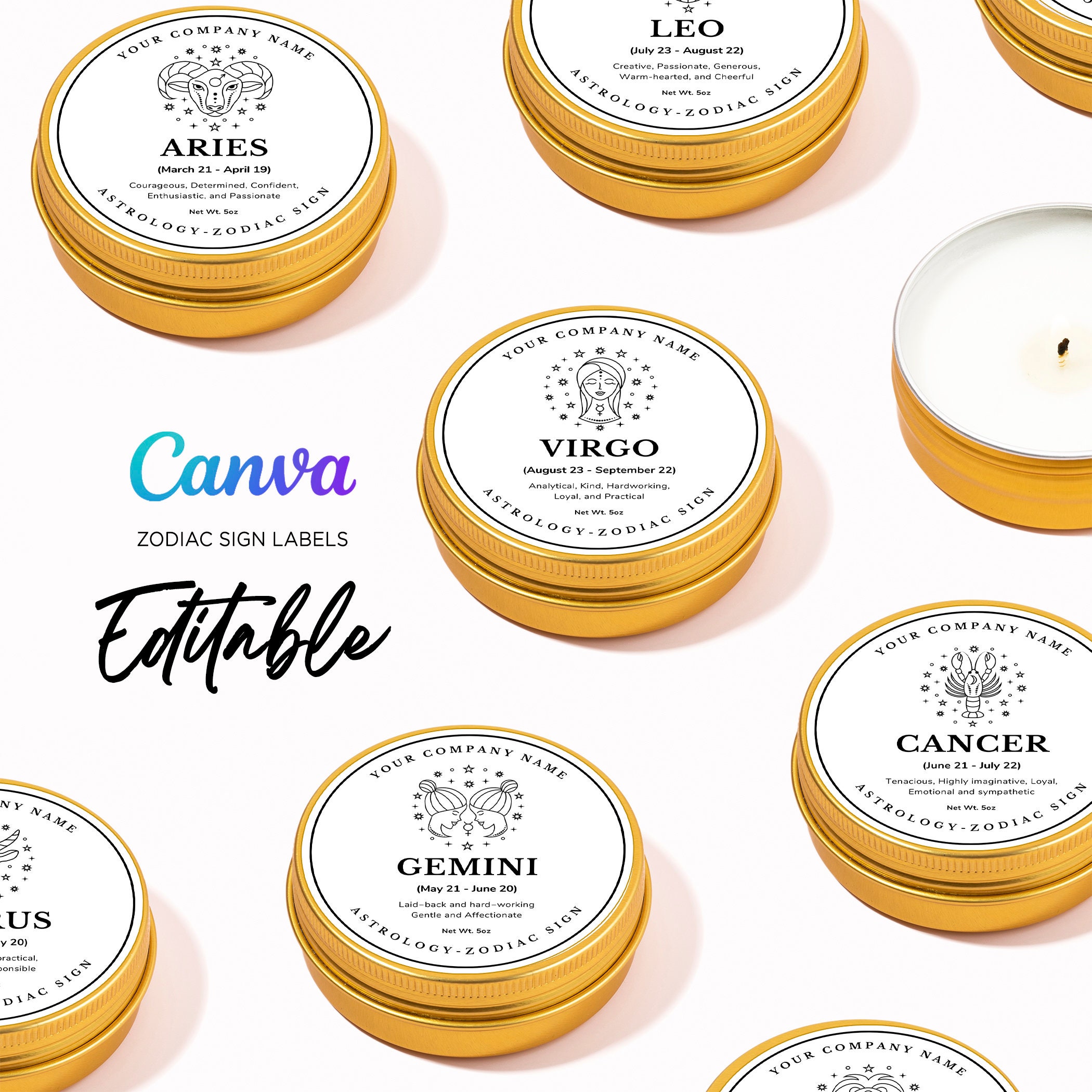 Printable Zodiac Sign Labels, Zodiac Candle Labels, Horoscope Zodiac ...