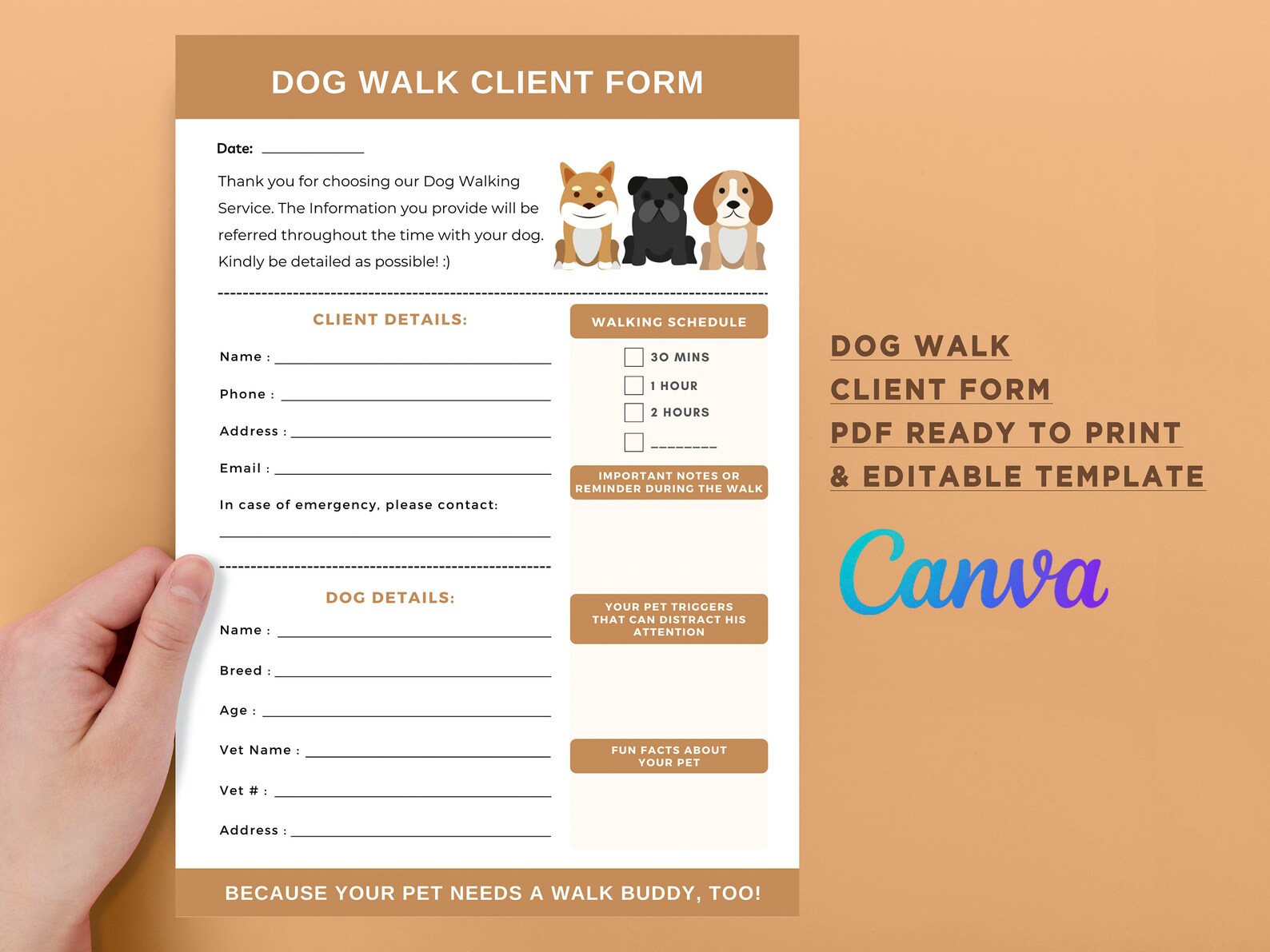 Printable Dog Walk Client Form Dog Walk Service Dog - Etsy