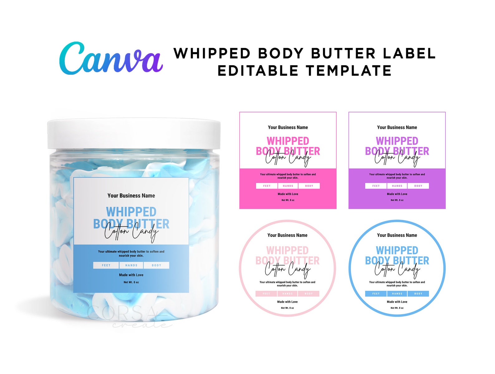 Editable Whipped Body Butter Label Design, Cotton Candy Body Butter ...