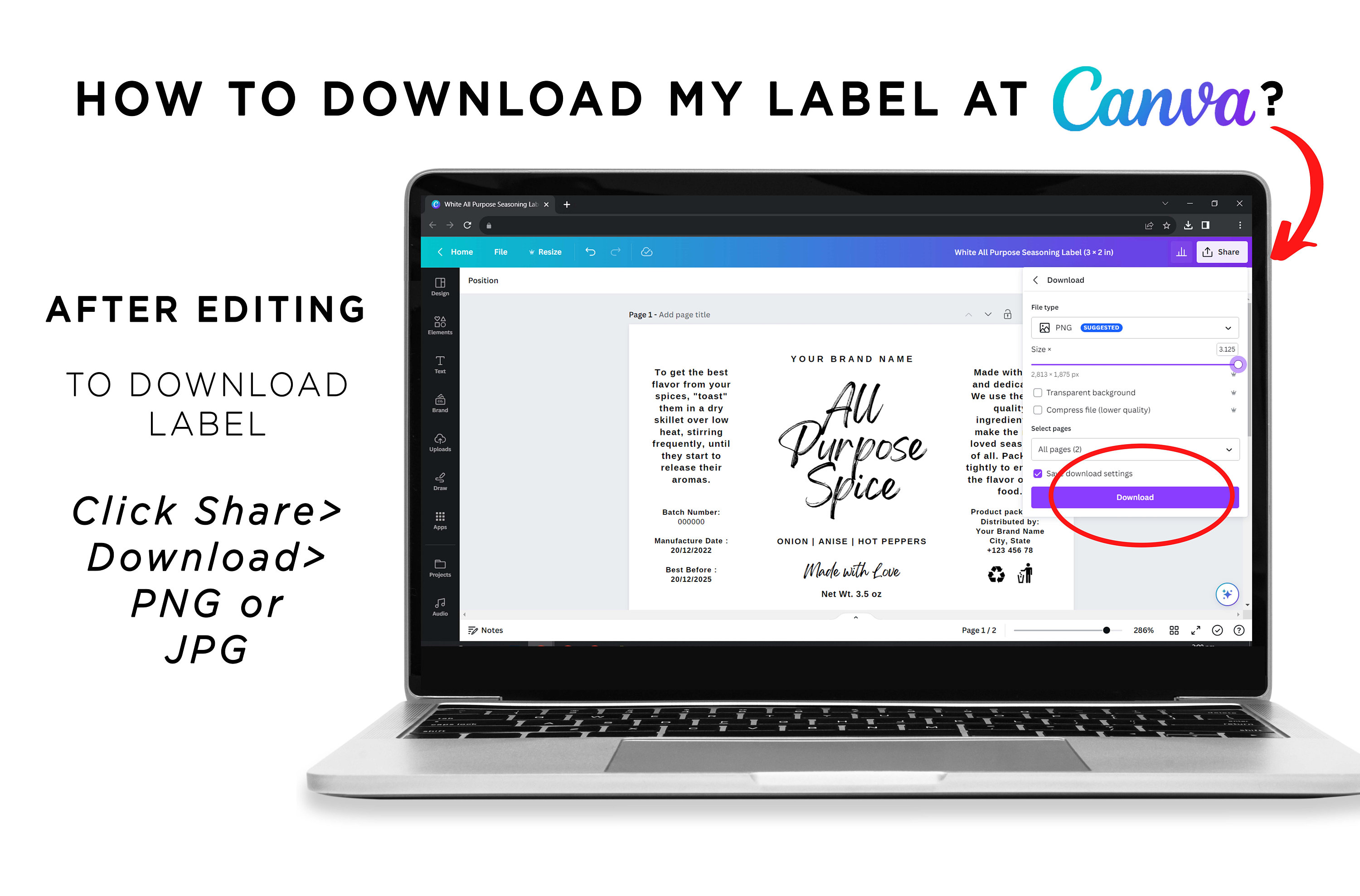 Printable Spice Wrap Label Sticker, All Purpose Seasoning Label Design ...