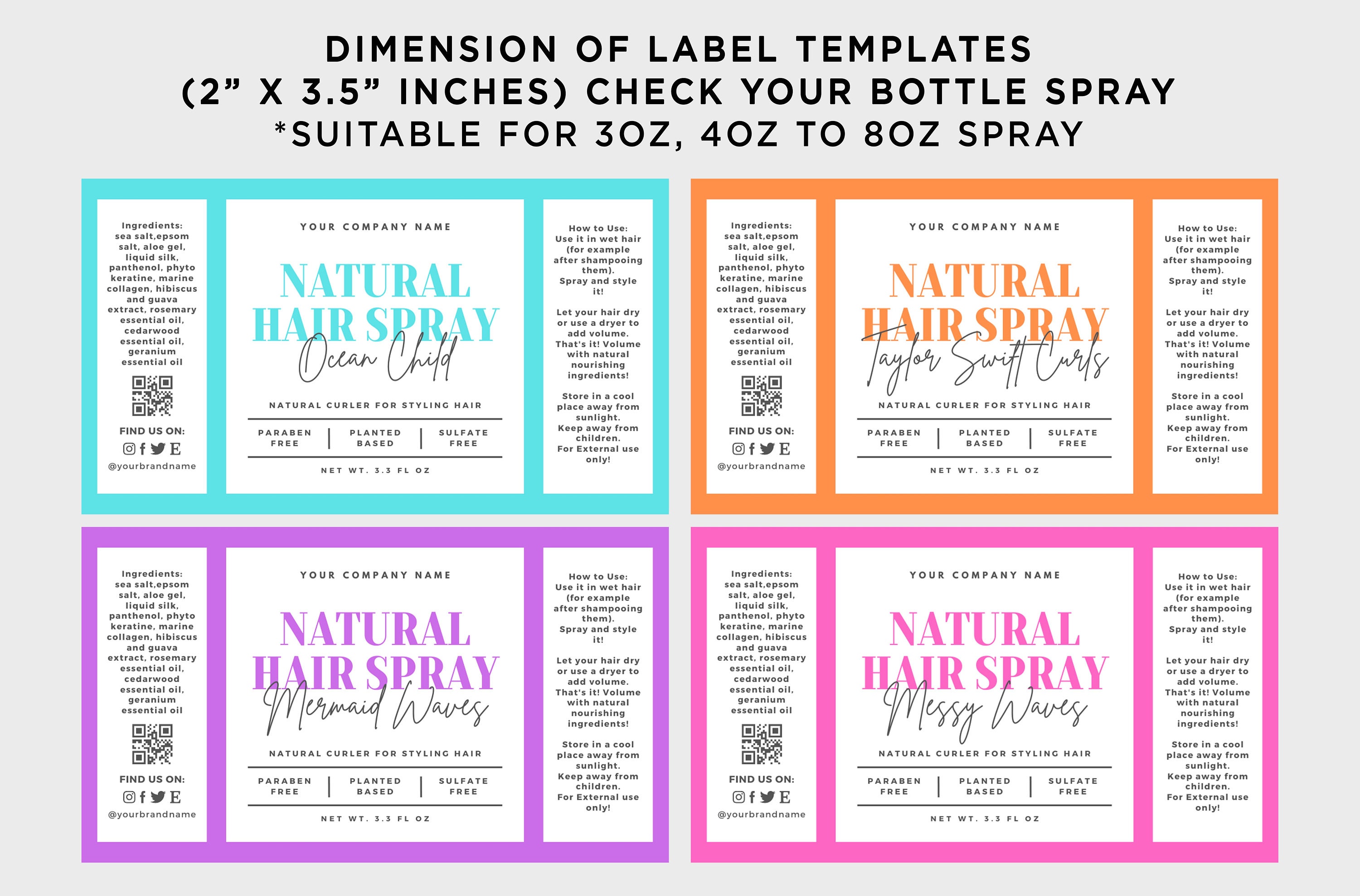Template for Hair Spray Labels, Hair Spray Bottle Design, Hair Care ...