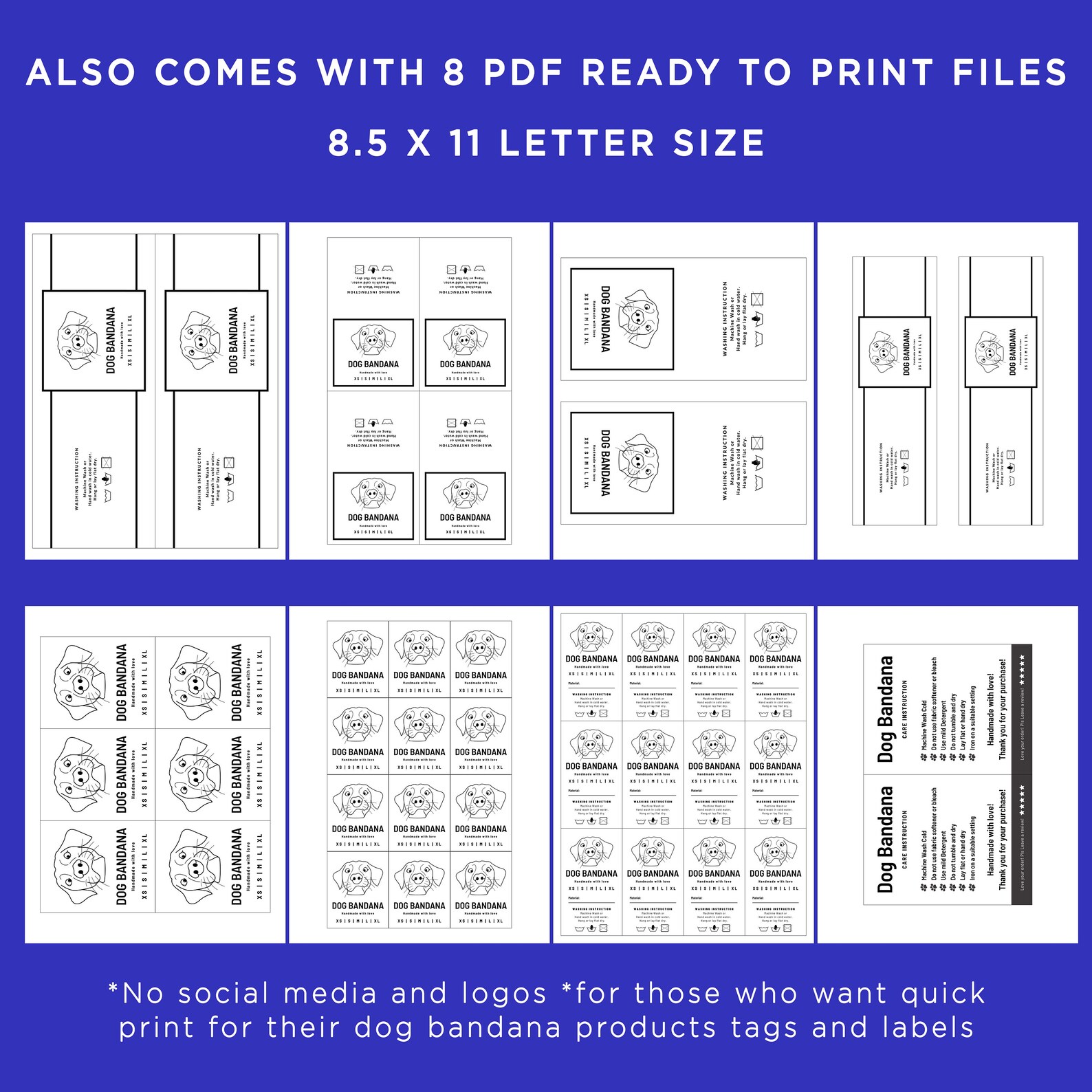 Printable Dog Bandana Label Template, Hang Tag, Fold Over Tag, Wrap ...