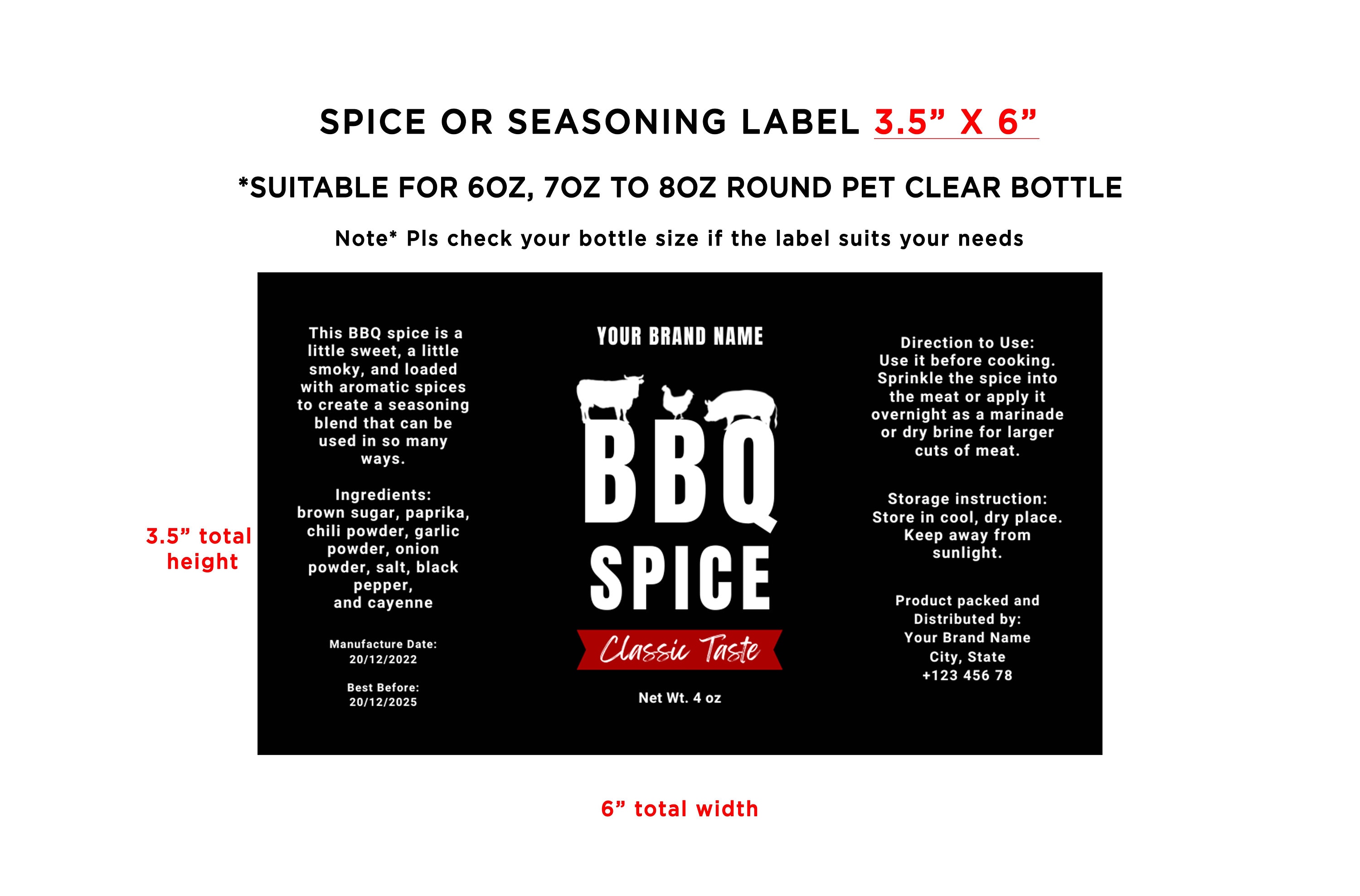 Printable BBQ Spice Wrap Label Design, Barbeque Rub 8oz, 6oz, 4oz BBQ ...