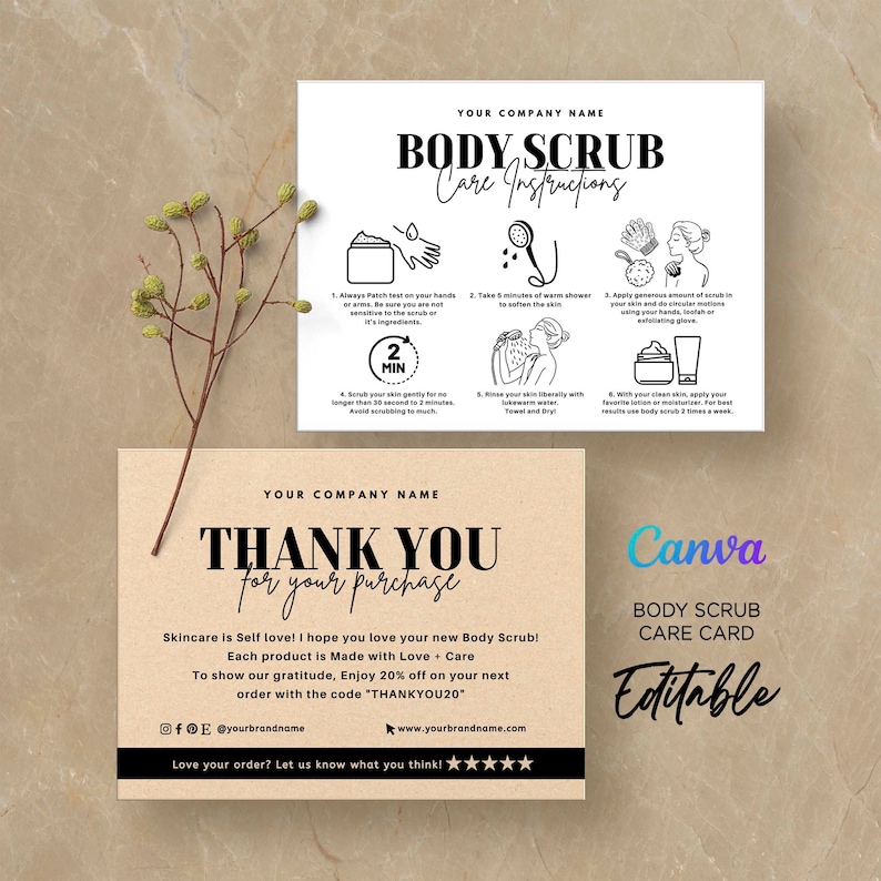 Body Scrub Card, Bath Scrub Care Instructions, How to Use Body Scrub ...
