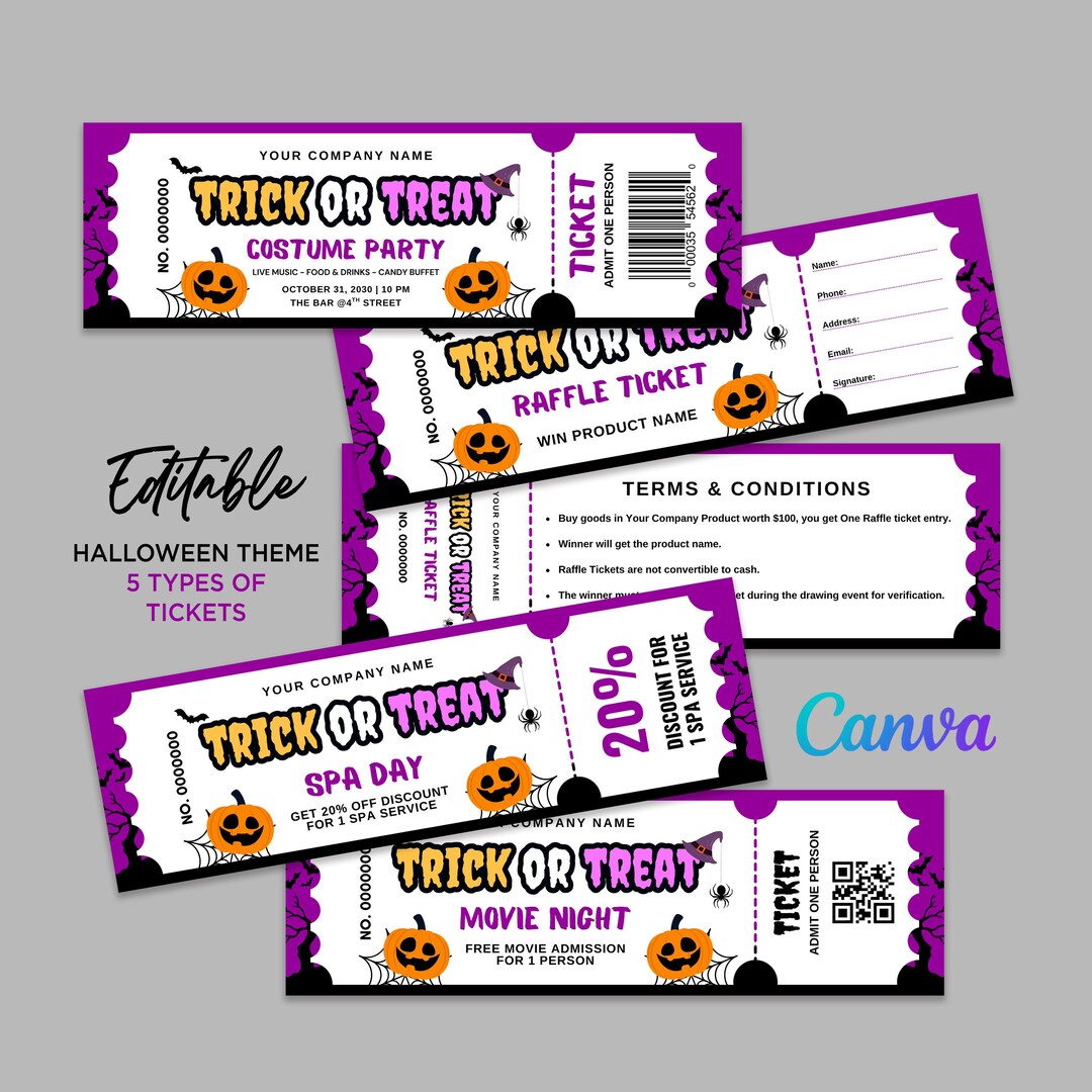 5 Types of Editable Halloween Ticket Template, Printable Halloween ...