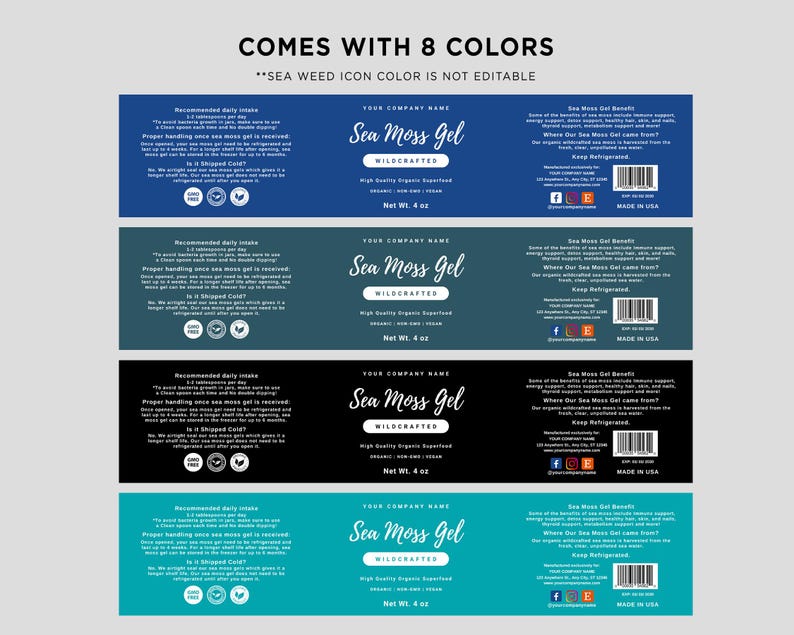 Printable Sea Moss Labels, Seamoss Label Template, Sea Moss Gel Labels ...
