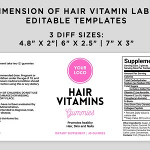 Hair Vitamin Labels, Collagen Gummies Label, Hair Supplement Labels ...