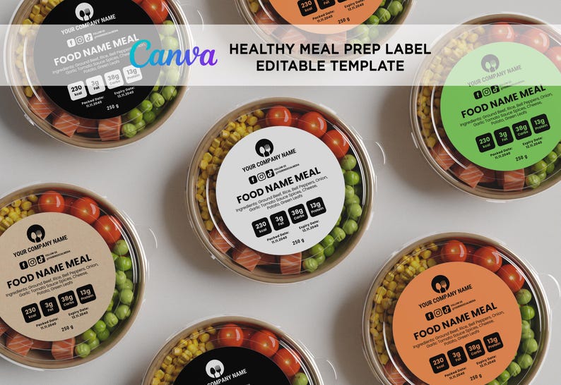 Editable Meal Container Label: Healthy Protein, Calorie Label (canva ...