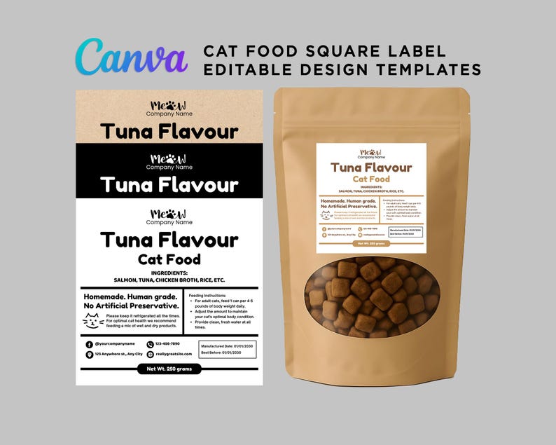 Custom Cat Food Label, Printable Natural Cat Food Sticker, Cat Treats ...