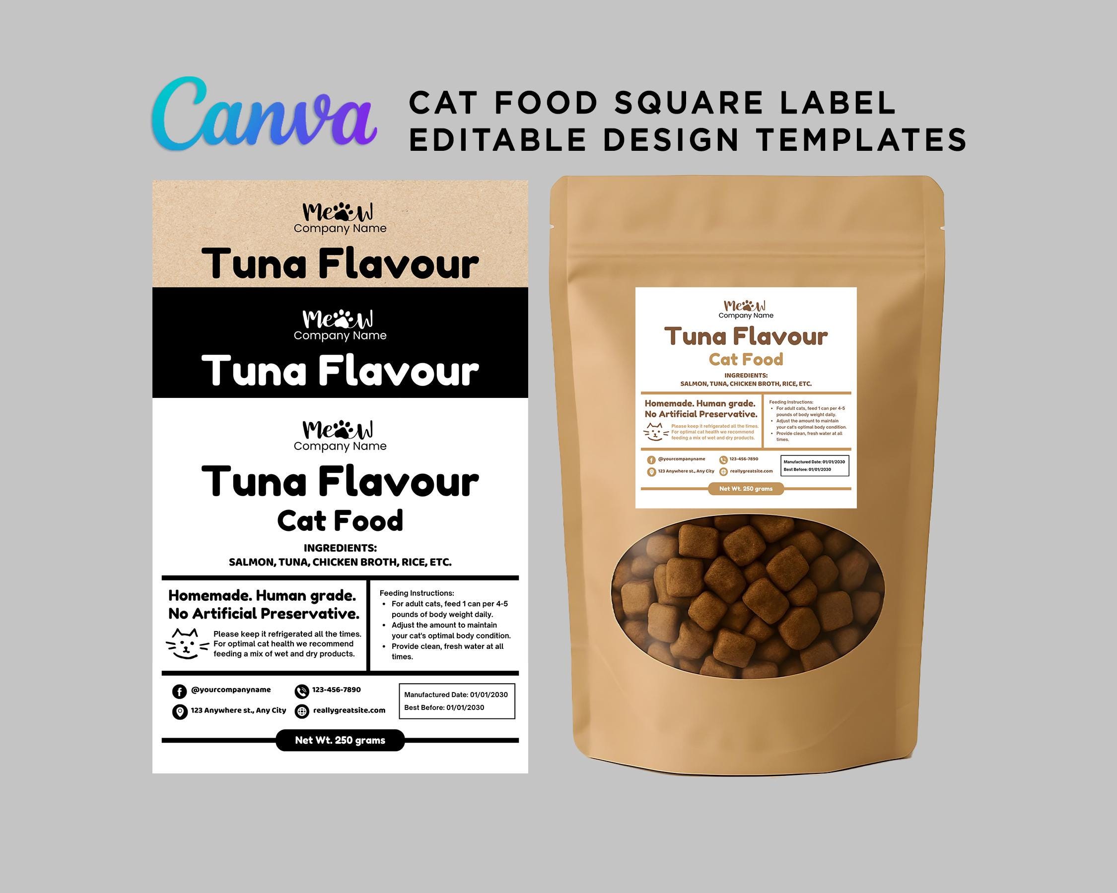 Custom Cat Food Label, Printable Natural Cat Food Sticker, Cat Treats ...