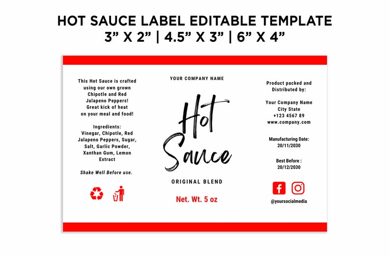 Editable Hot Sauce Label, Printable Hot Sauce Bottle Label, Hot Sauce ...
